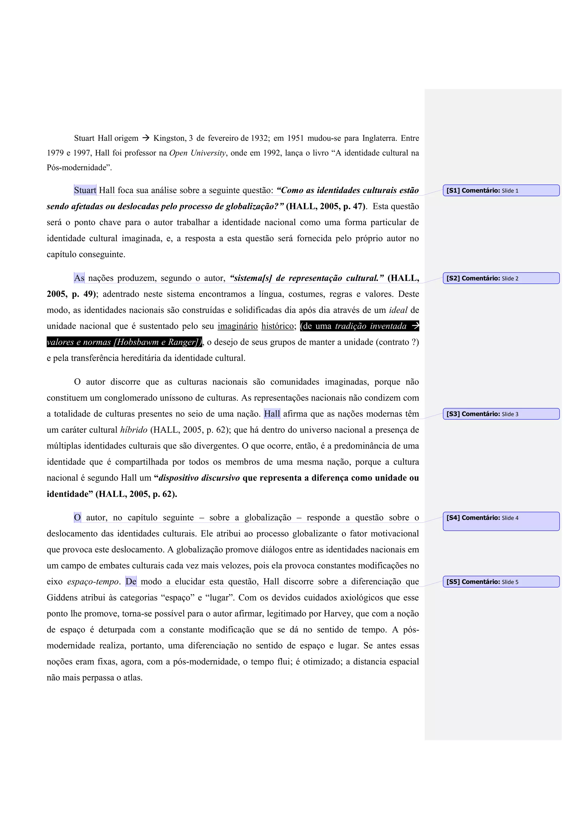 Rascunho Stuart Hall: "Identidade Cultural na Pós-modernidade". cap ...