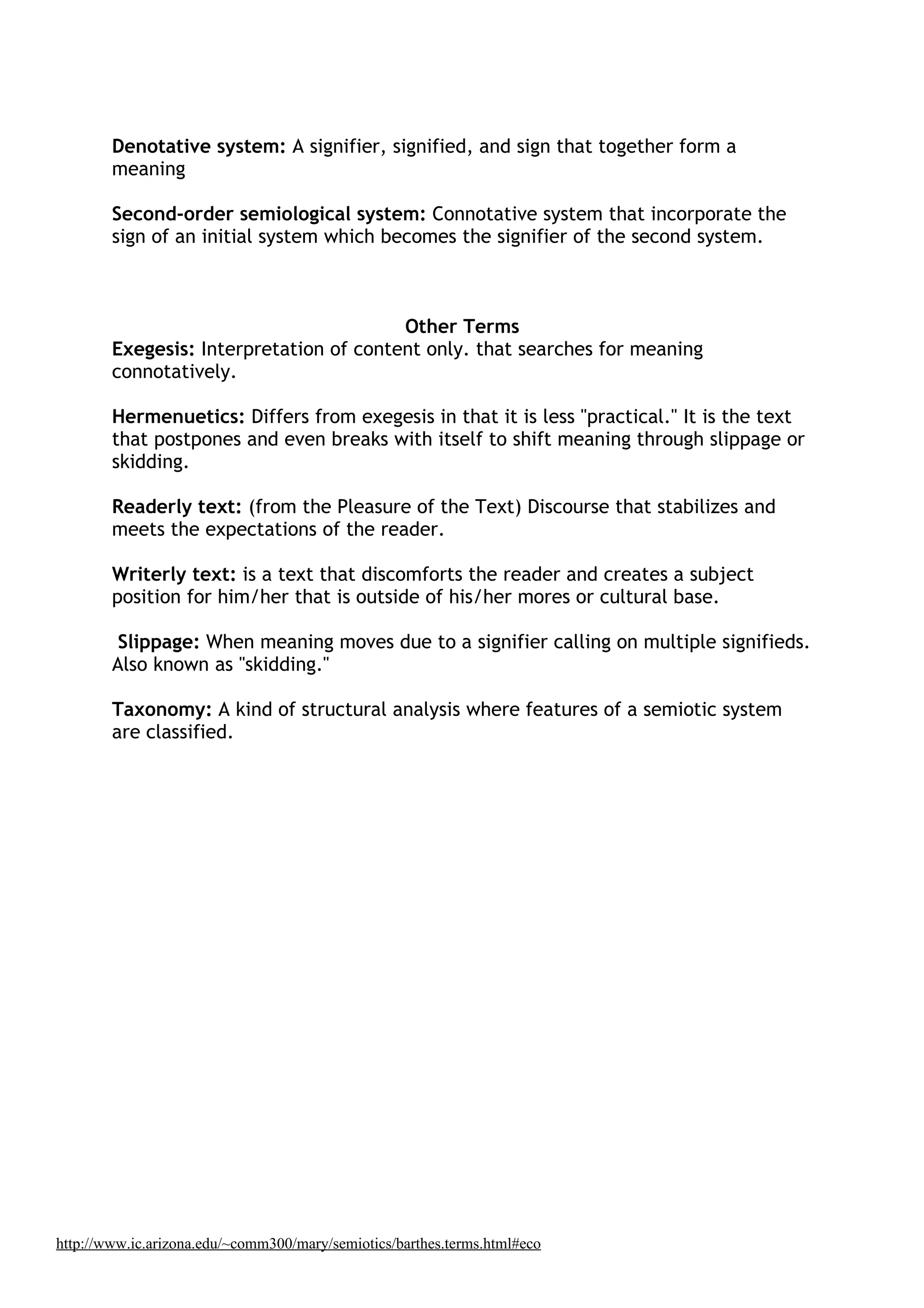 Semiological Terms - AS COMMS | DOC
