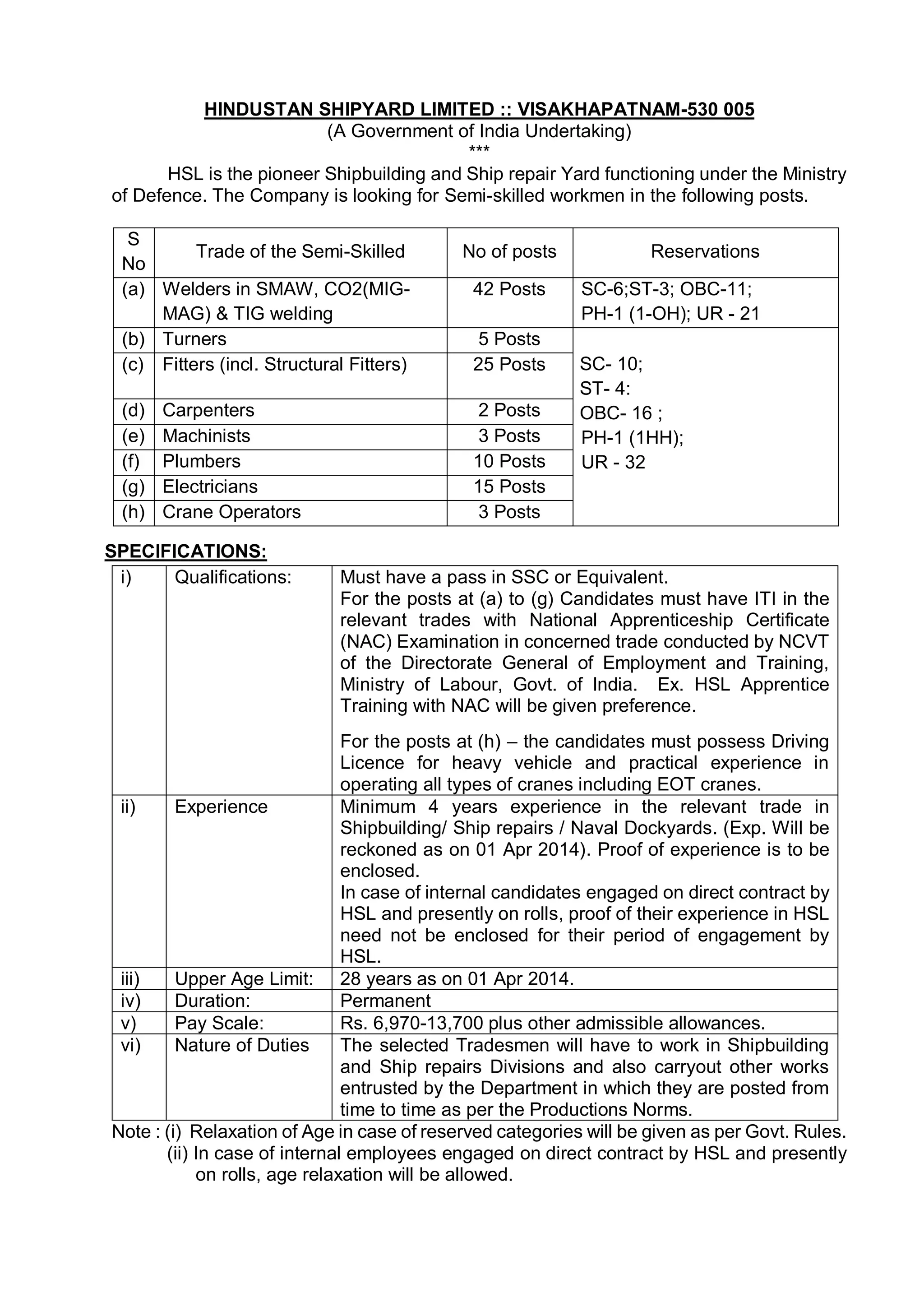 Semiskilled workmen Recruitment | PDF