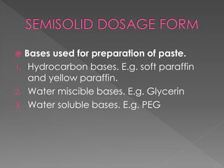 Semisolid dosage form (paste, jellies, and poulties) | PDF