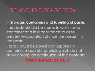 Semisolid dosage form (paste, jellies, and poulties) | PDF