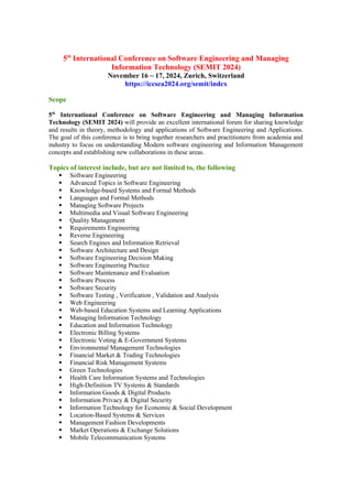 5th International Conference on Software Engineering and Managing Information Technology (SEMIT ...