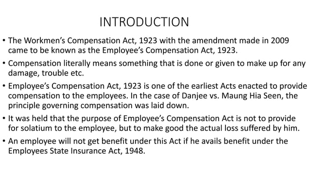The Employee Compensation Act, 1923 | PPTX | Injuries | Diseases and ...