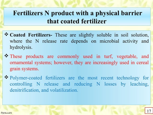 slow release fertilizer in crop production | PPT | Chemistry | Science