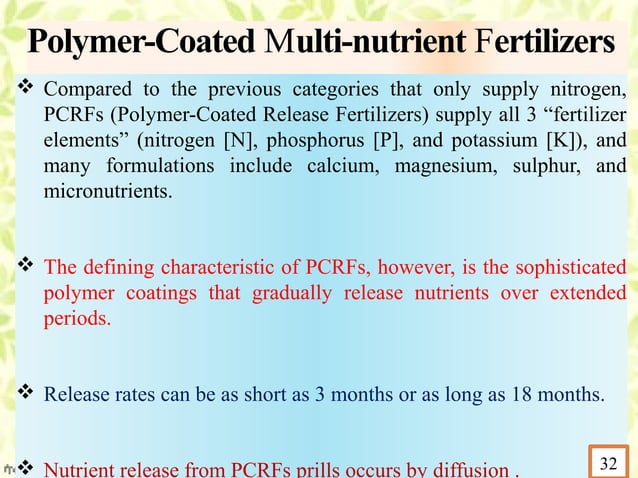 slow release fertilizer in crop production | PPT | Chemistry | Science