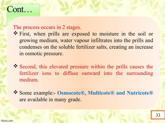 slow release fertilizer in crop production | PPT | Chemistry | Science