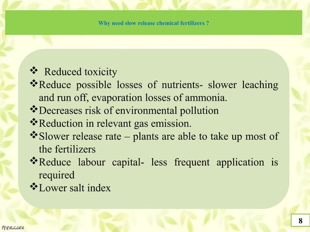 slow release fertilizer in crop production | PPT | Chemistry | Science