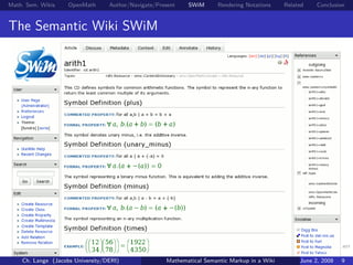 Mathematical Semantic Markup in a Wiki: the Roles of Symbols and ...