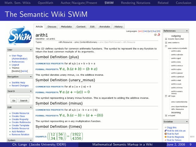 Mathematical Semantic Markup in a Wiki: the Roles of Symbols and ...
