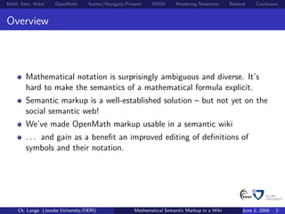 Mathematical Semantic Markup in a Wiki: the Roles of Symbols and Notations | PDF