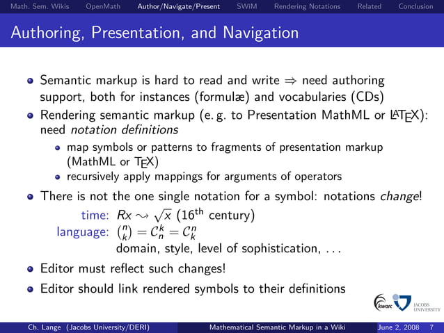 Mathematical Semantic Markup in a Wiki: the Roles of Symbols and Notations | PDF | Web Design ...