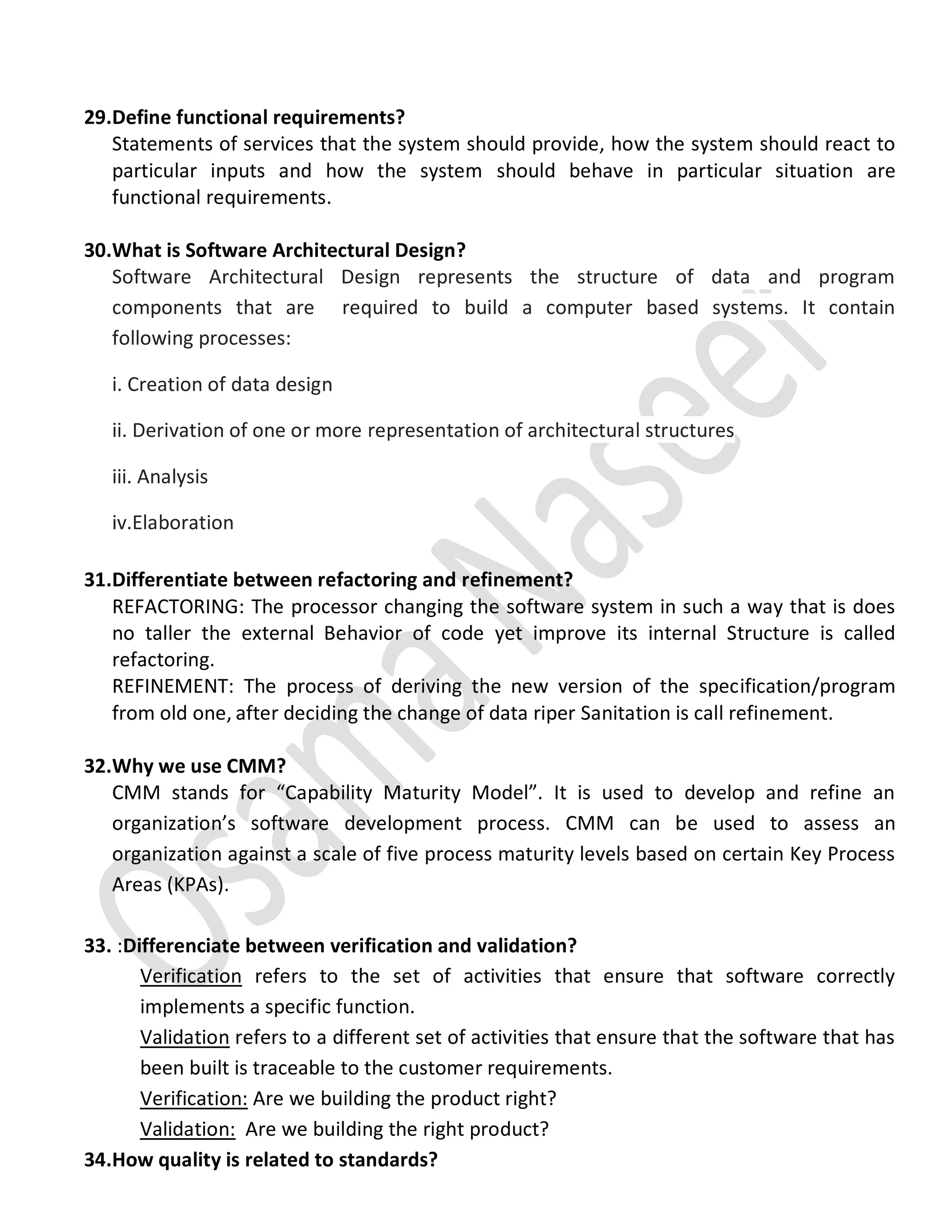 Software Engineering Past Papers (Short Questions) | PDF