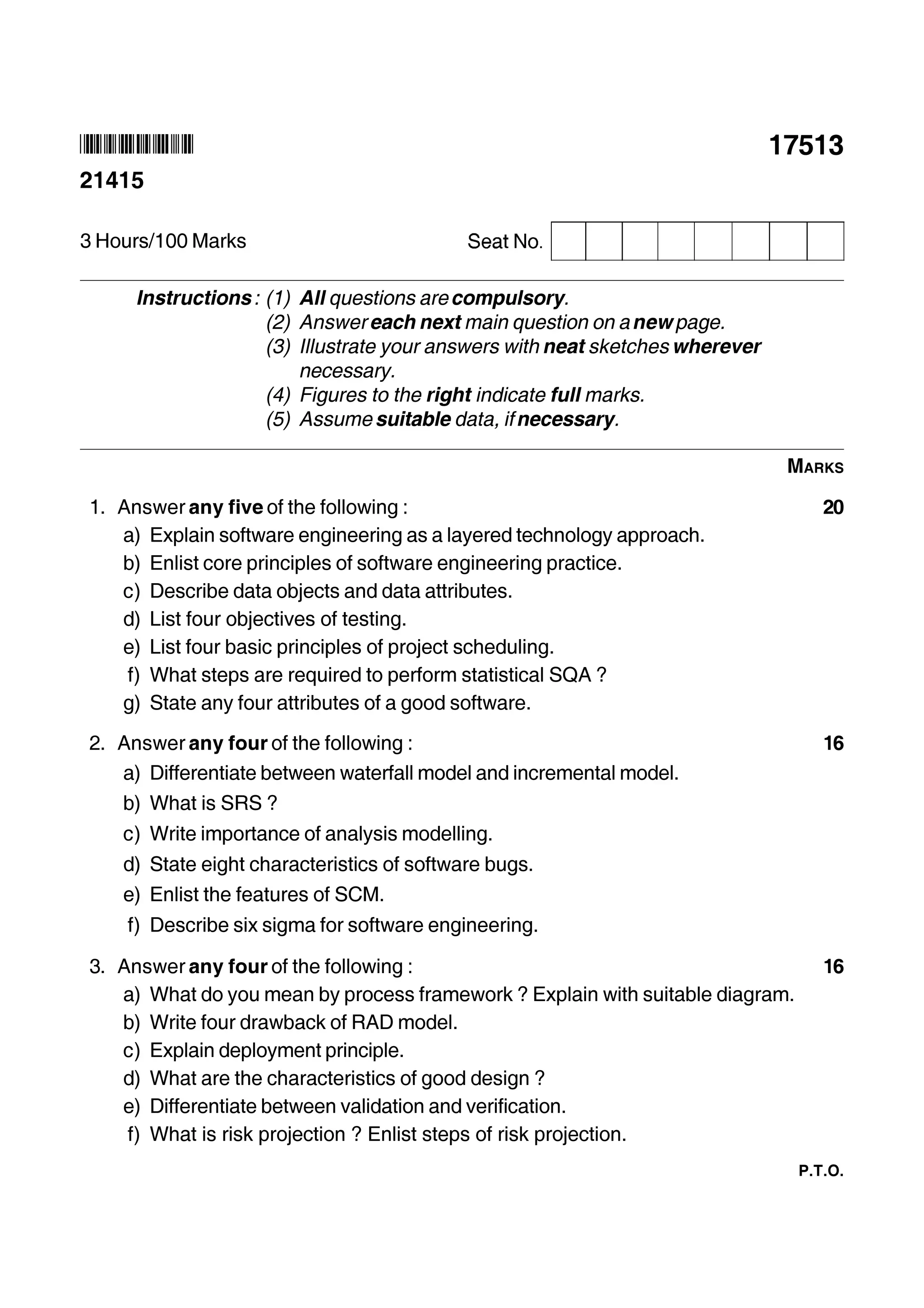 Sen17513 summer2015-question-paper | PDF