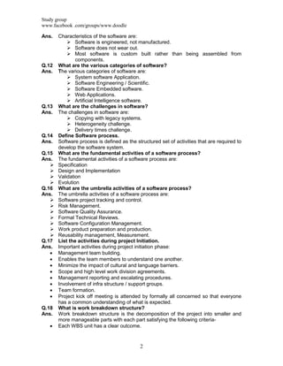 Software Engineering Past Papers Notes | PDF