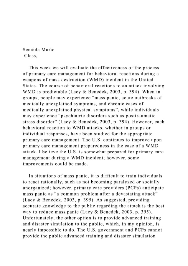 Senaida Muric Class, This week we will evaluate the e.docx