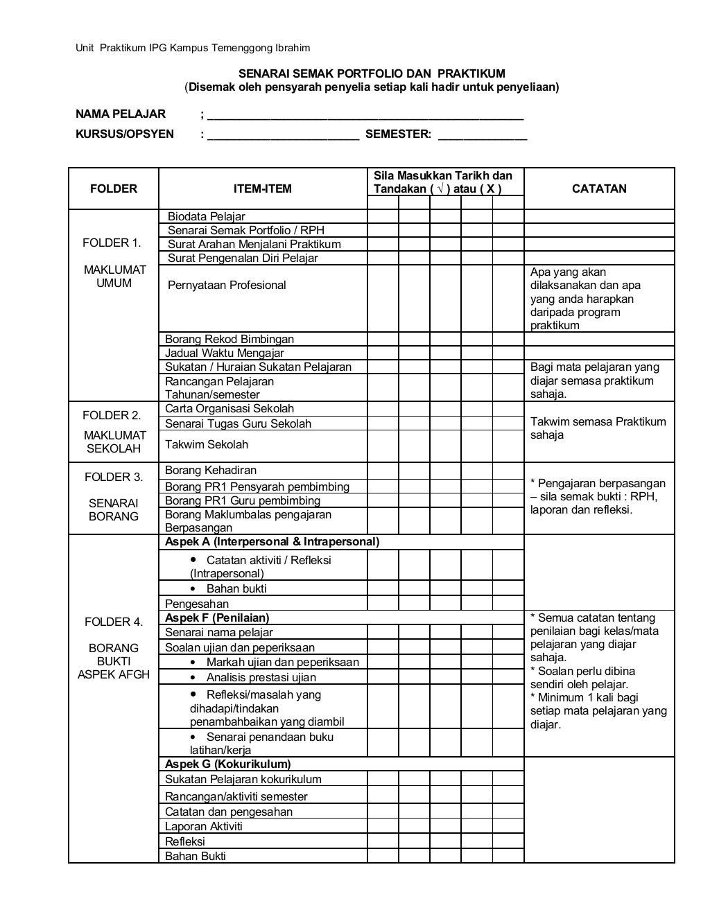 Senarai semak portfolio