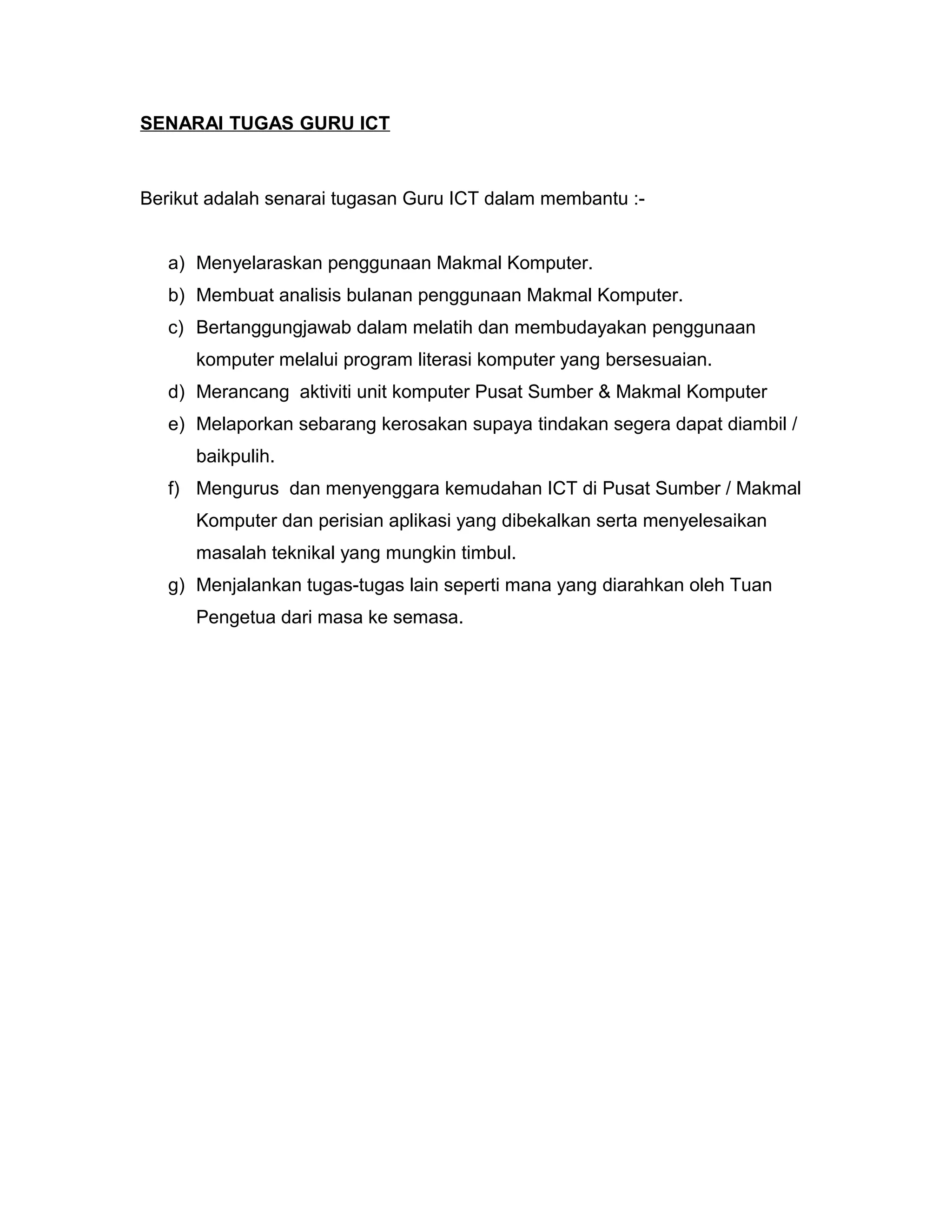 Senarai tugas guru ict | DOC