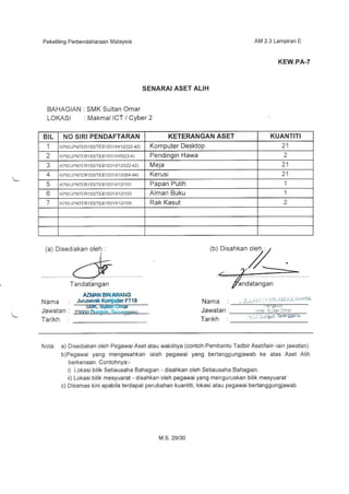Senarai Aset Alih (KEW.PA-7) Peralatan ICT SMKSO | PDF
