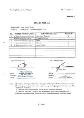Senarai Aset Alih (KEW.PA-7) Peralatan ICT SMKSO | PDF