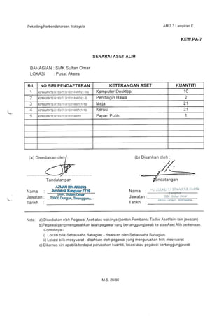 Senarai Aset Alih (KEW.PA-7) Peralatan ICT SMKSO | PDF