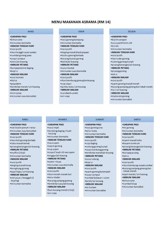 Senarai menu makan asrama | PDF