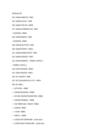 Senarai nama produk kecantikan n harga | DOCX