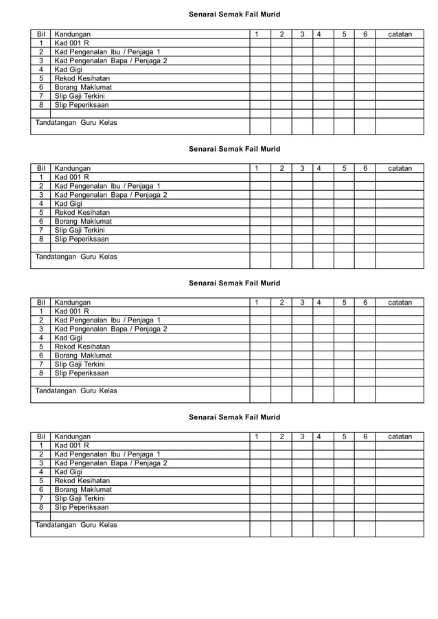 Senarai semak fail murid | DOCX
