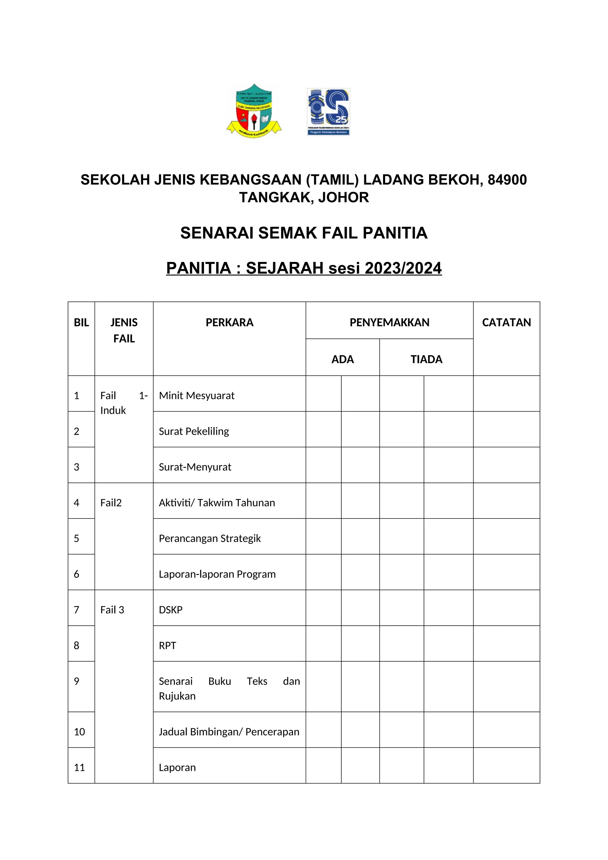 senarai semak fail panitia.docx Panitia di sekolah rendah | DOCX