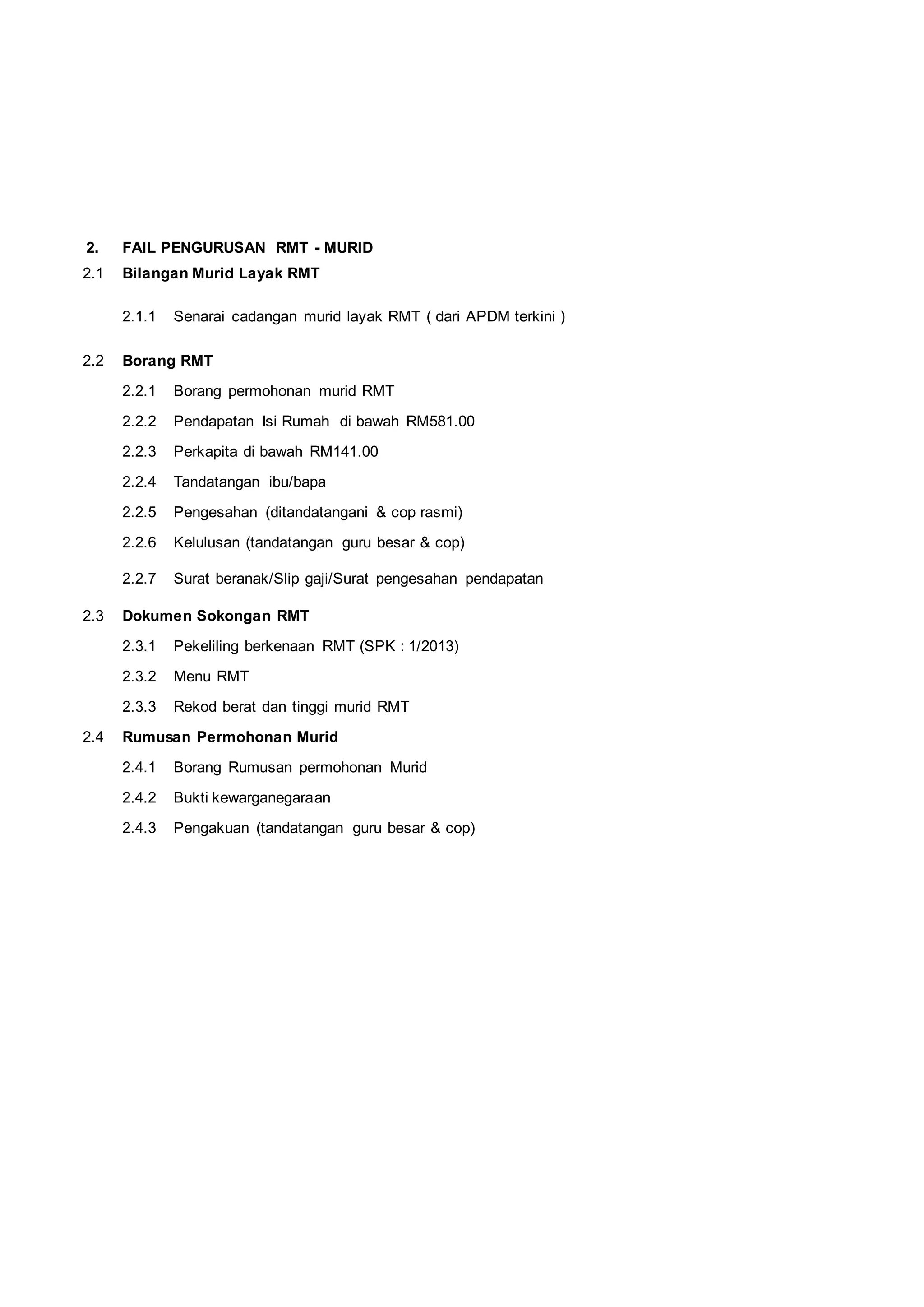 Senarai semak fail rmt | DOCX