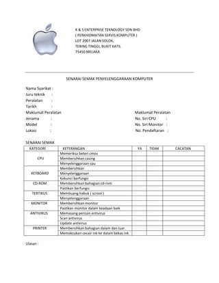 Senarai semak penyelenggaraan komputer | DOCX
