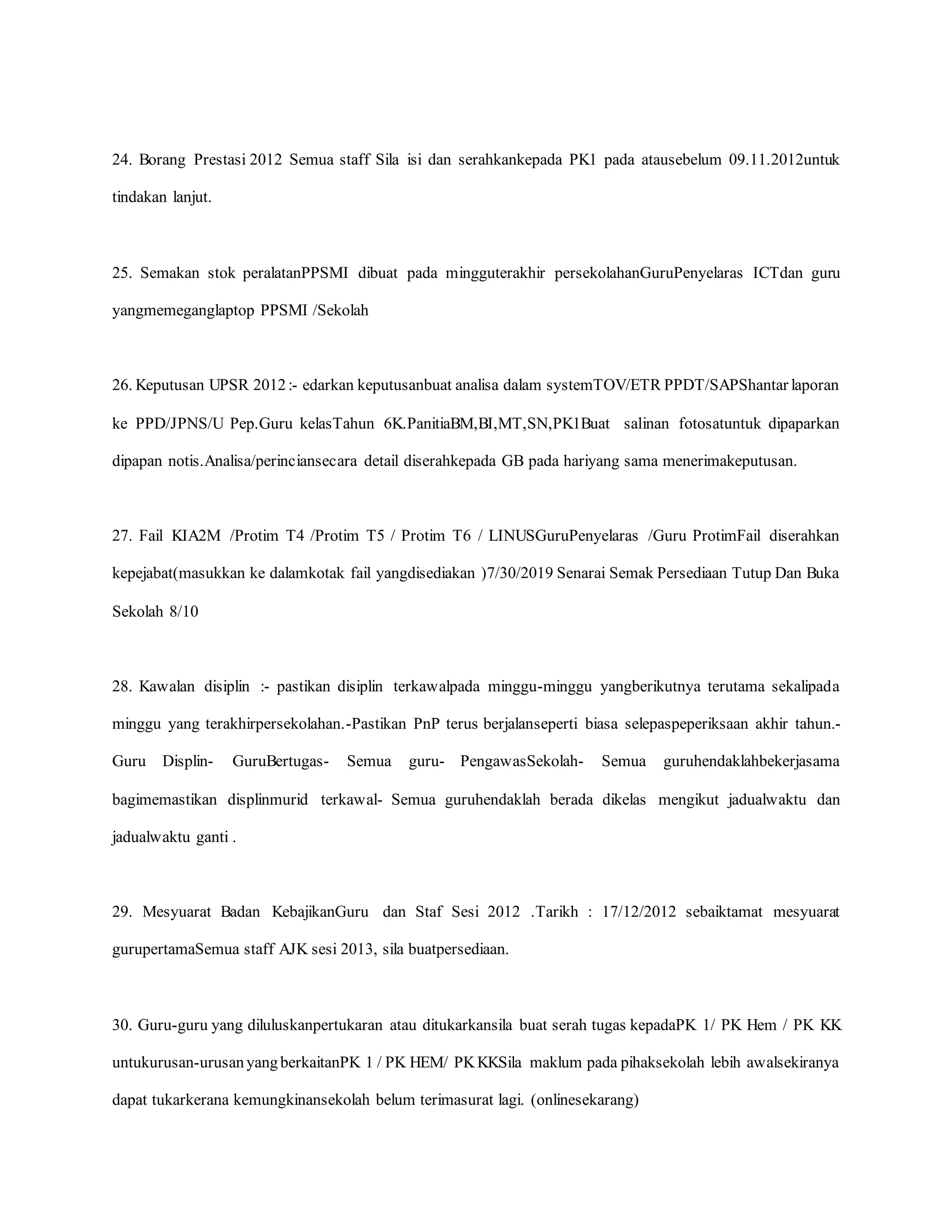 Senarai semak persediaan tutup dan buka sekolah | DOCX