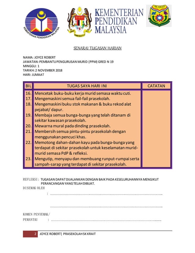 Senarai tugasan PPM masa cuti sekolah | DOCX