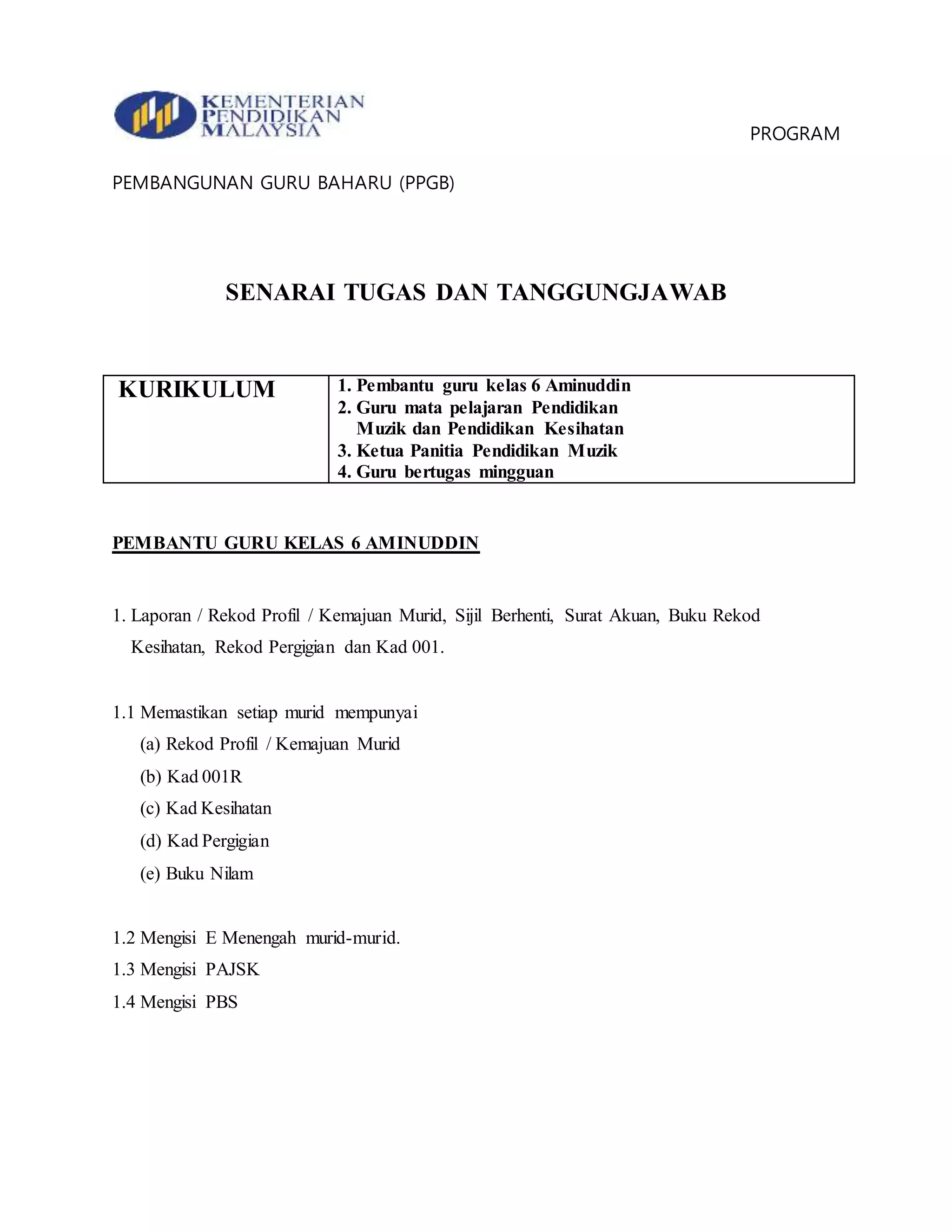 Senarai tugas dan tanggungjawab | DOCX