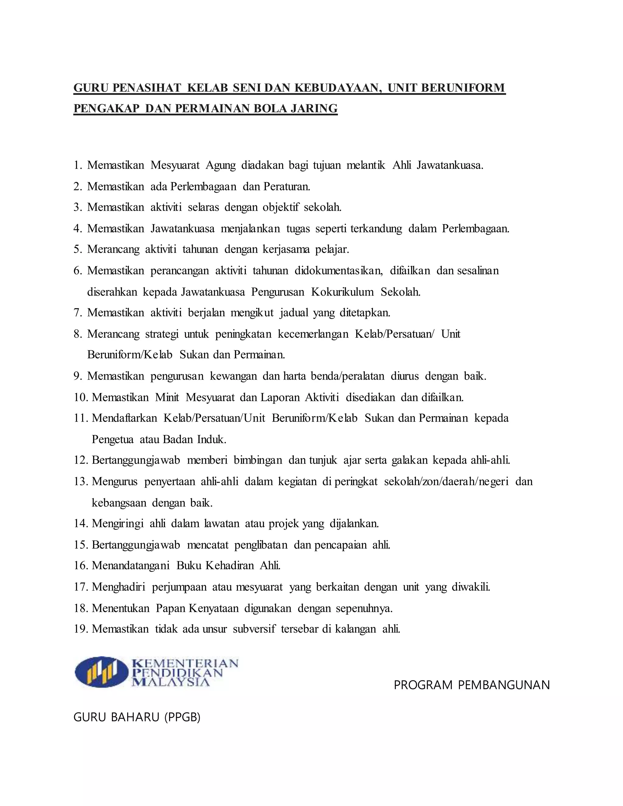 Senarai tugas dan tanggungjawab | DOCX