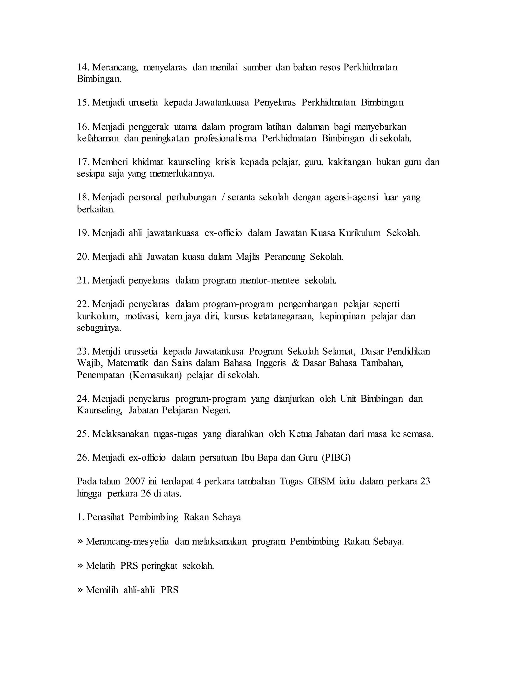 Senarai tugas gbk | DOCX