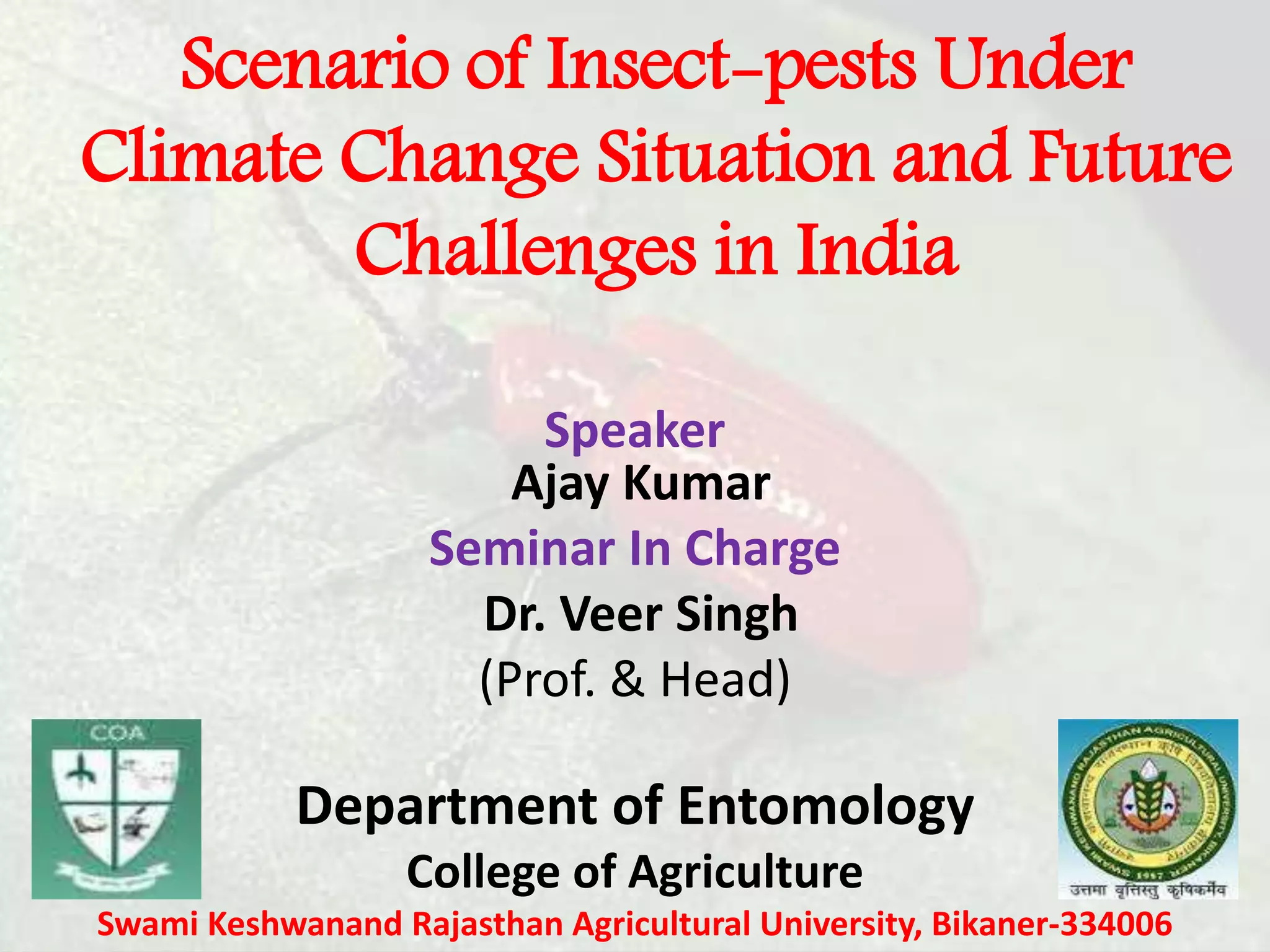Scenario of insect pest under climate change situation & future challenges in india | PPTX