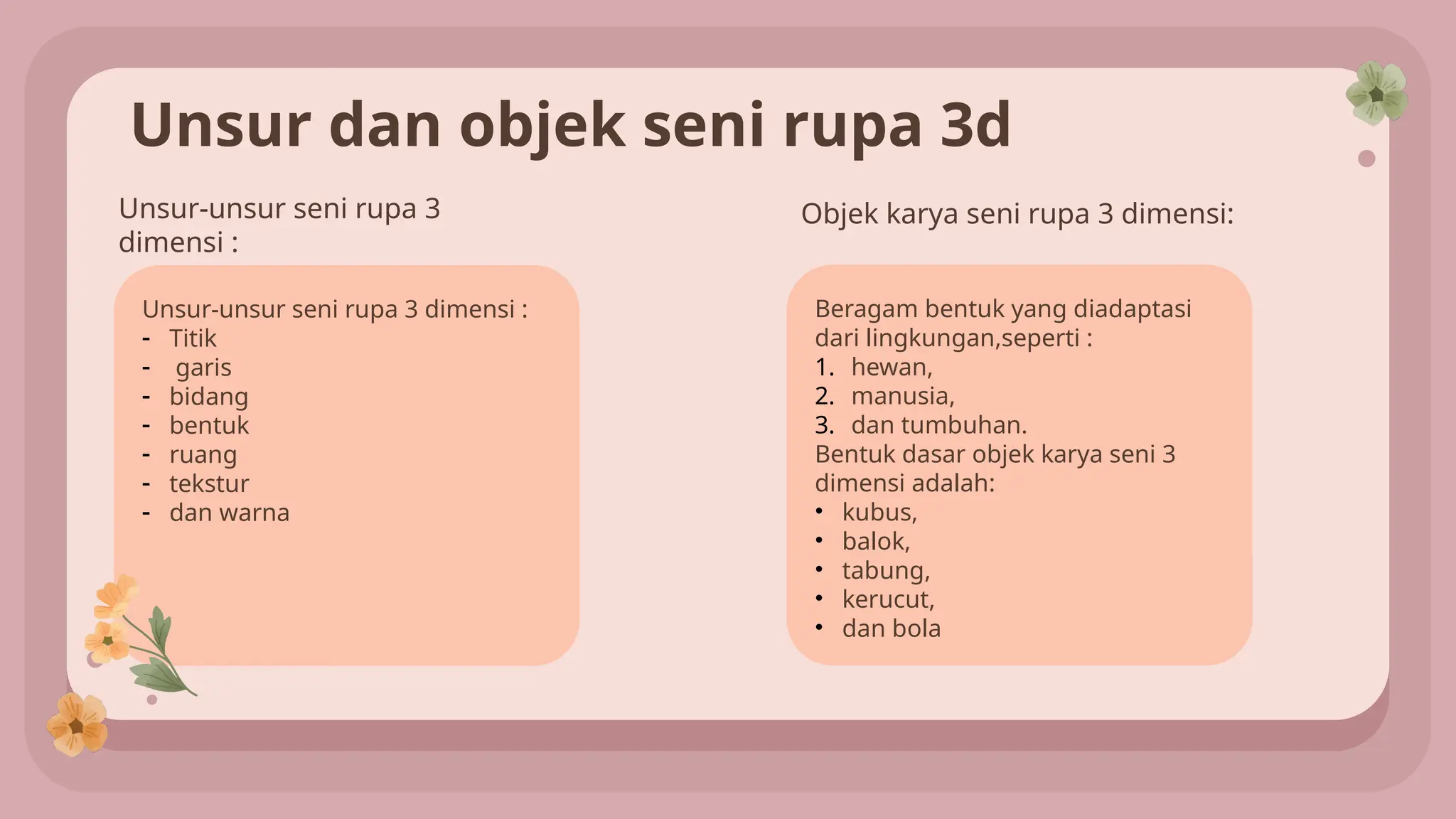 seni budaya berkarya seni rupa dimensi dua dimensi tiga dimensi | PPT