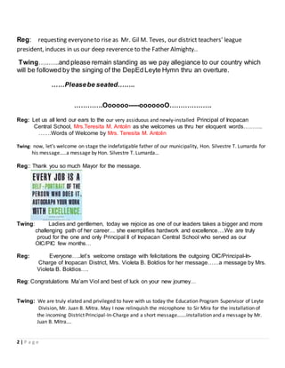 Send off and installation ceremony script (toastmaster) | DOCX