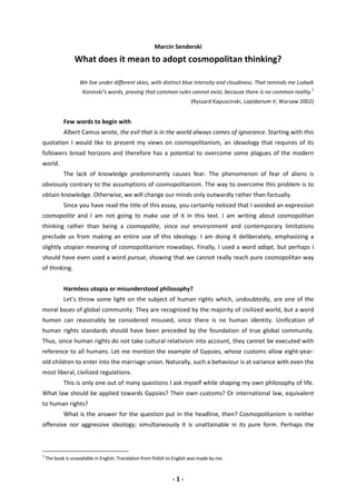 What does it mean to adopt cosmopolitan thinking? | PDF