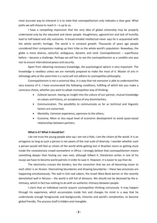 What does it mean to adopt cosmopolitan thinking? | PDF