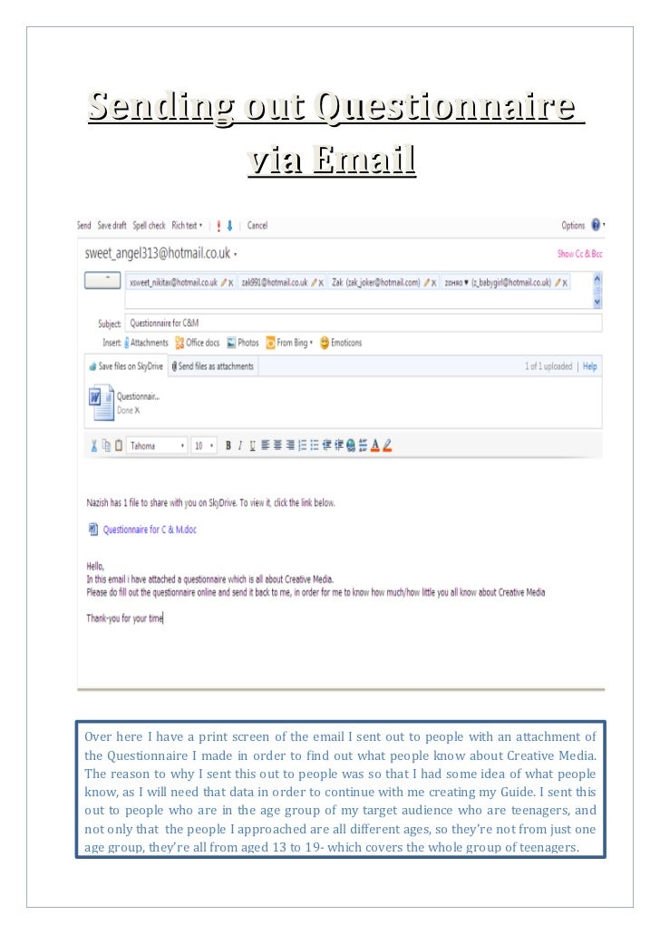 Sending out questionnaire via email