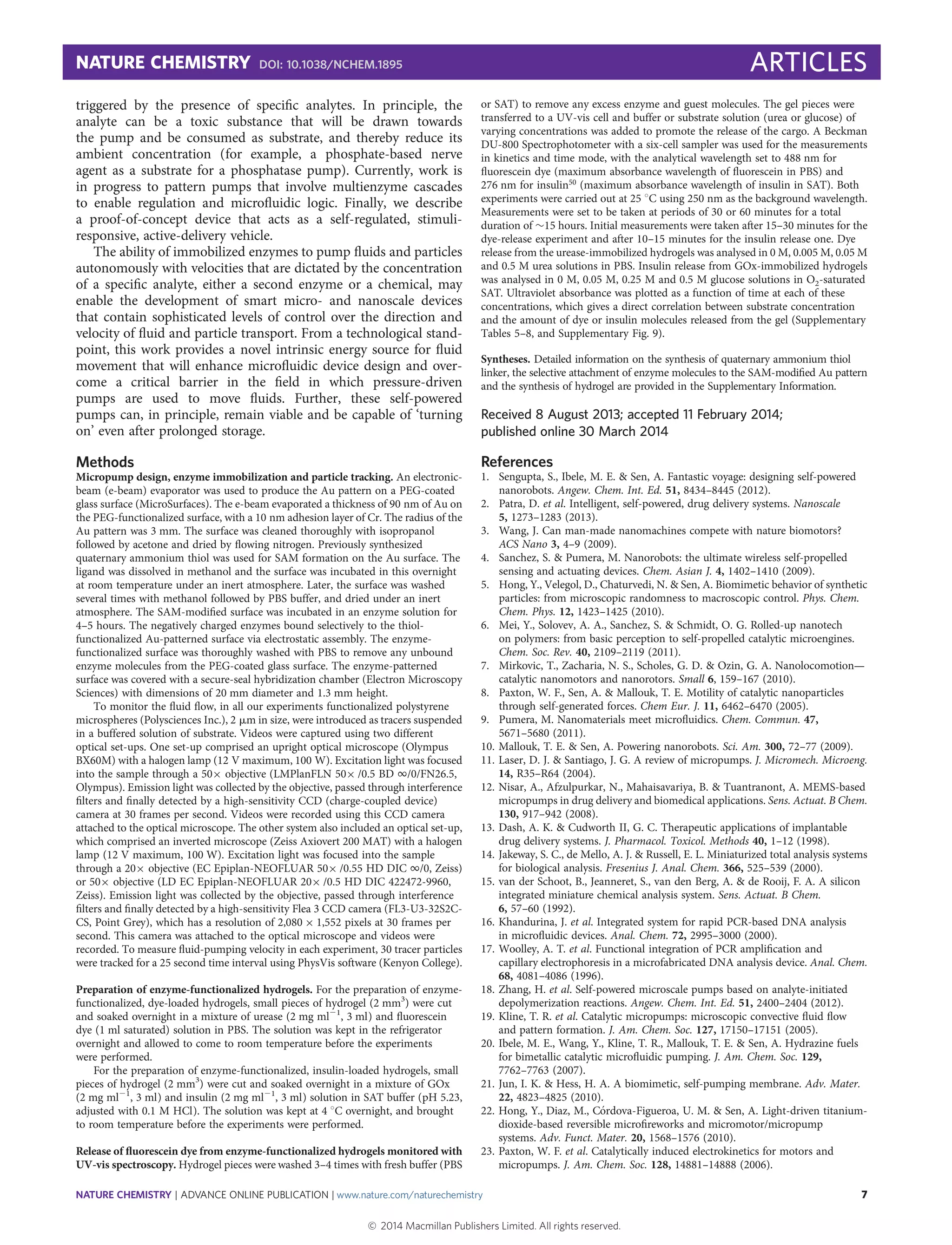 Sengupta et al 2014 self powered enzyme micropumps | PDF