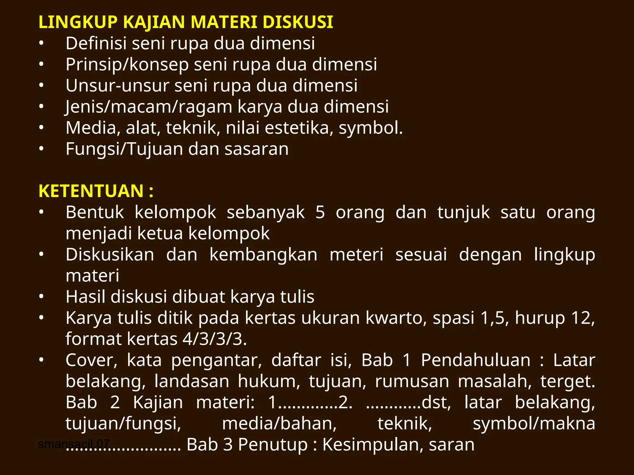 POWER PONT PRESENTASI SENI 2 DIMENSI LK1 | PPT