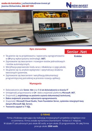 Oferta pracy Senior .Net Kraków | PDF