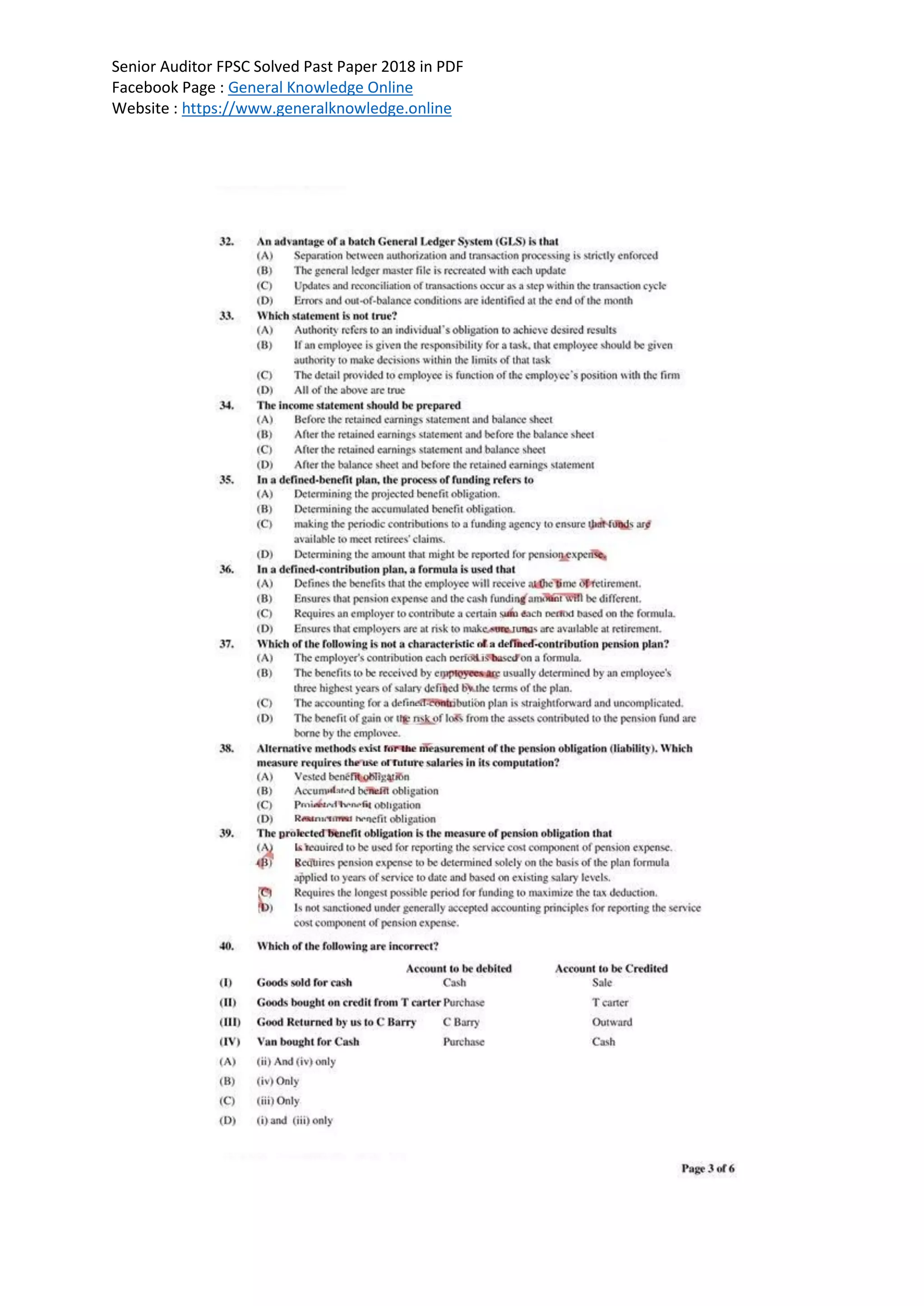 Senior auditor fpsc solved past paper | PDF