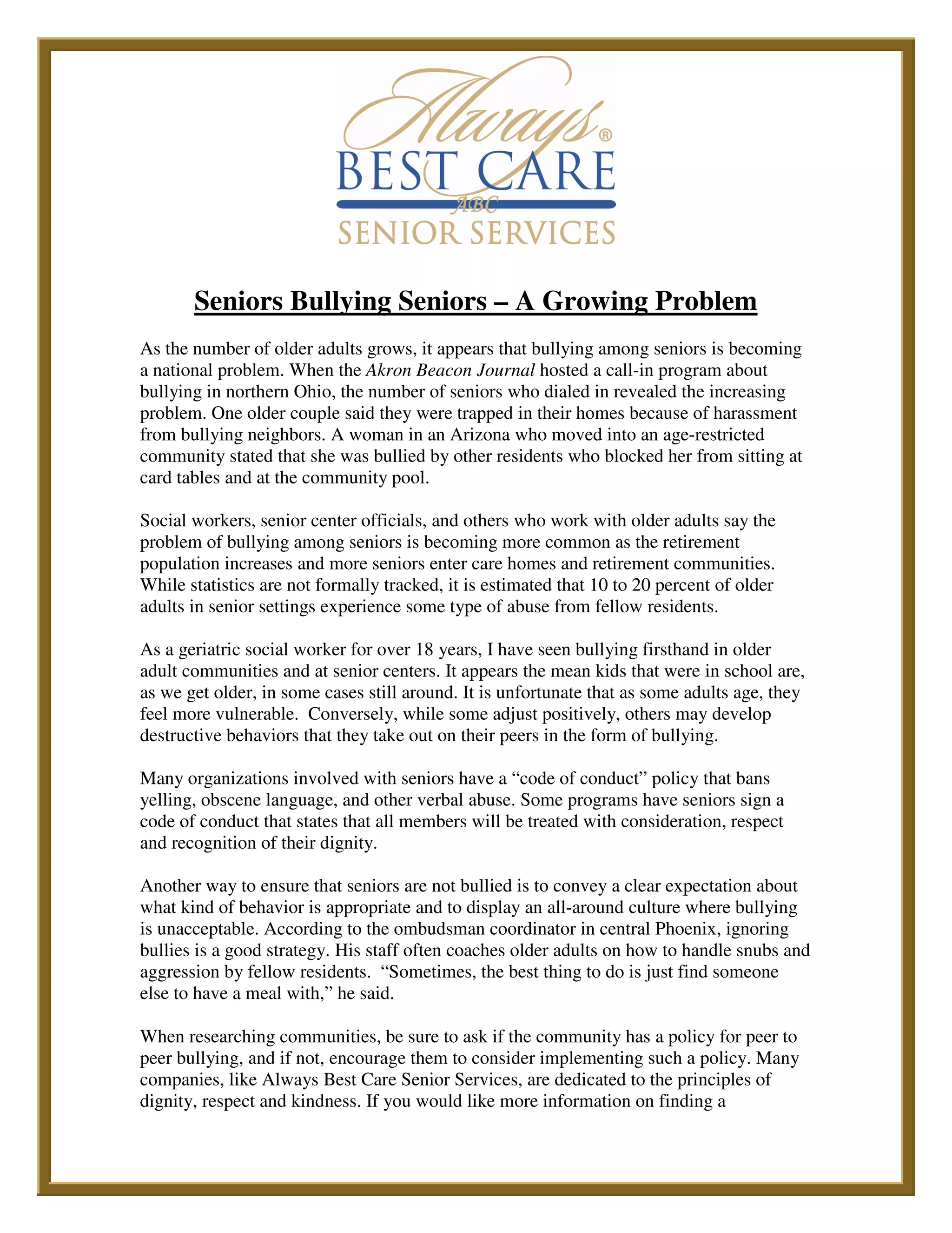 Senior bullying seniors | PDF