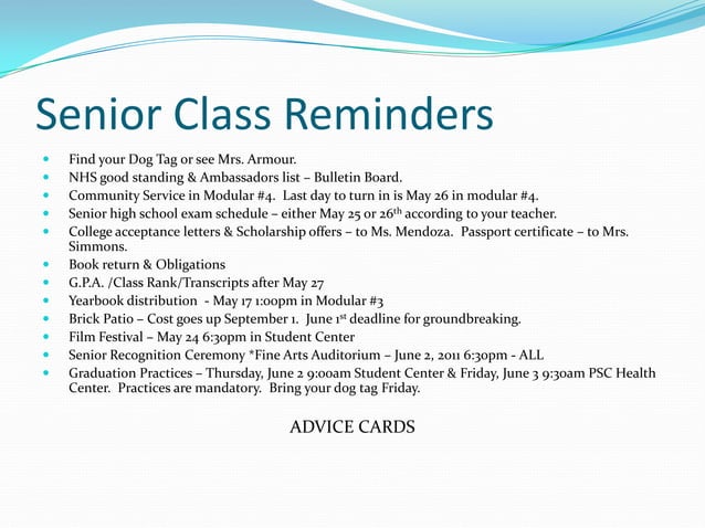 Senior Class Reminders | PPT