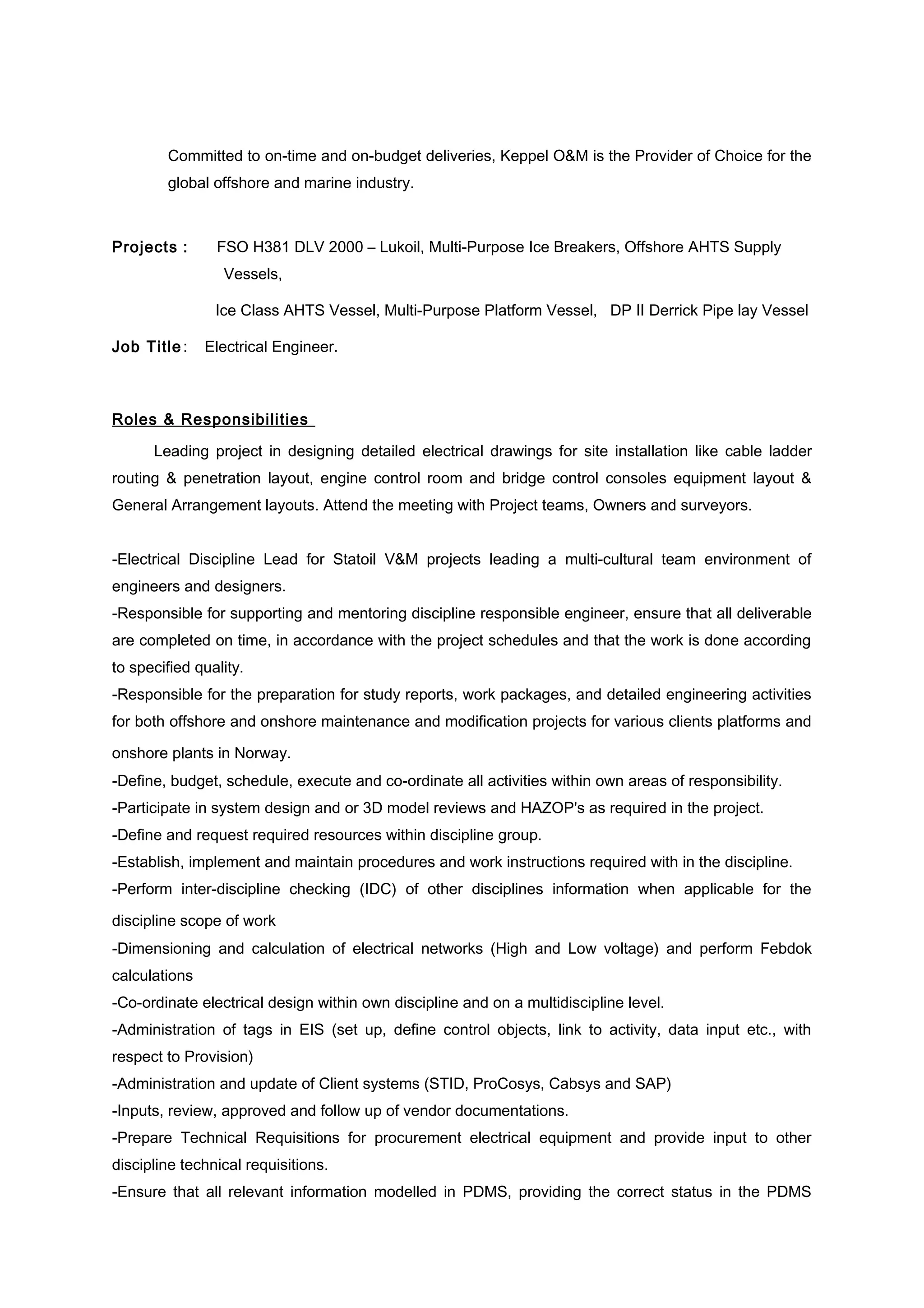 Senior electrical engineer resume | DOC