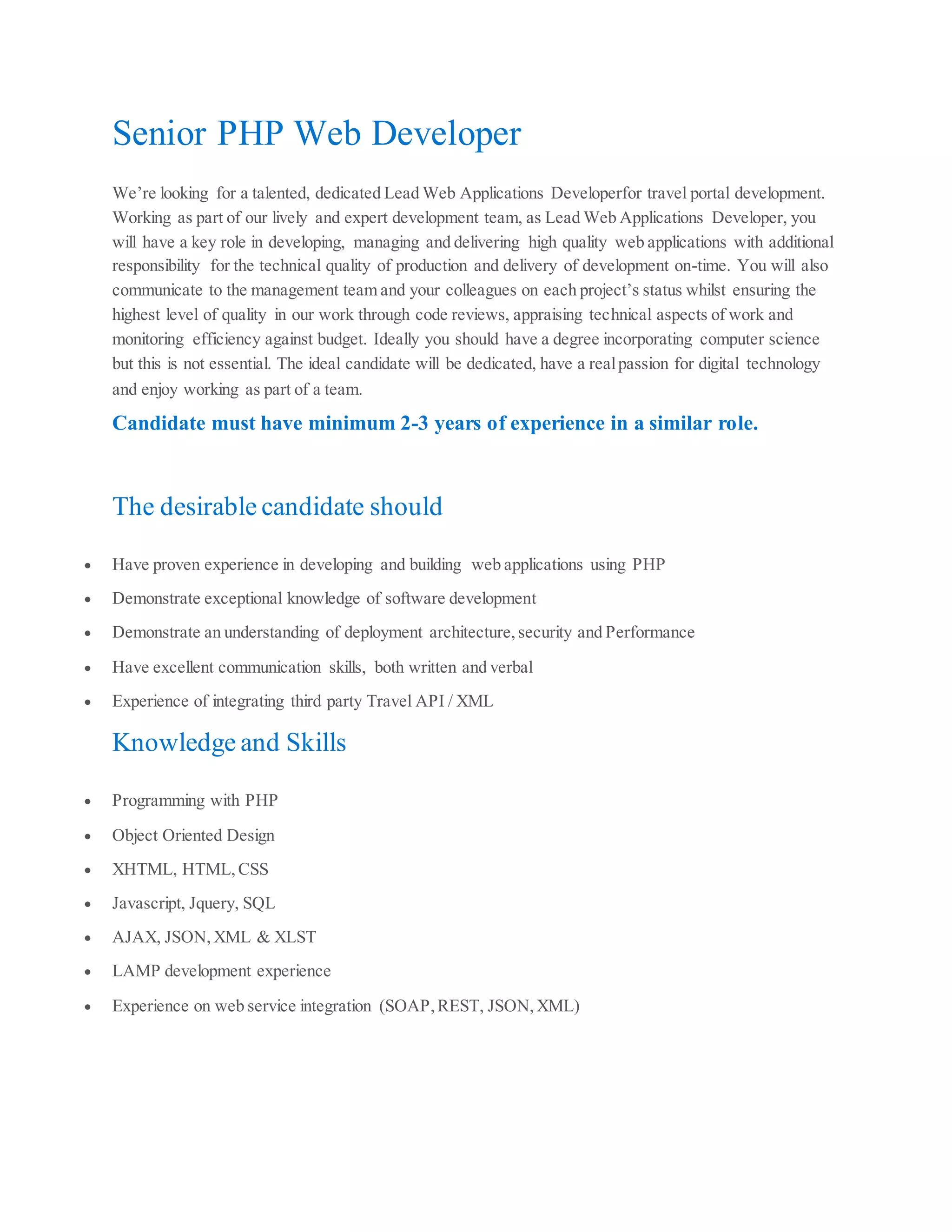 Senior php web developer | PDF