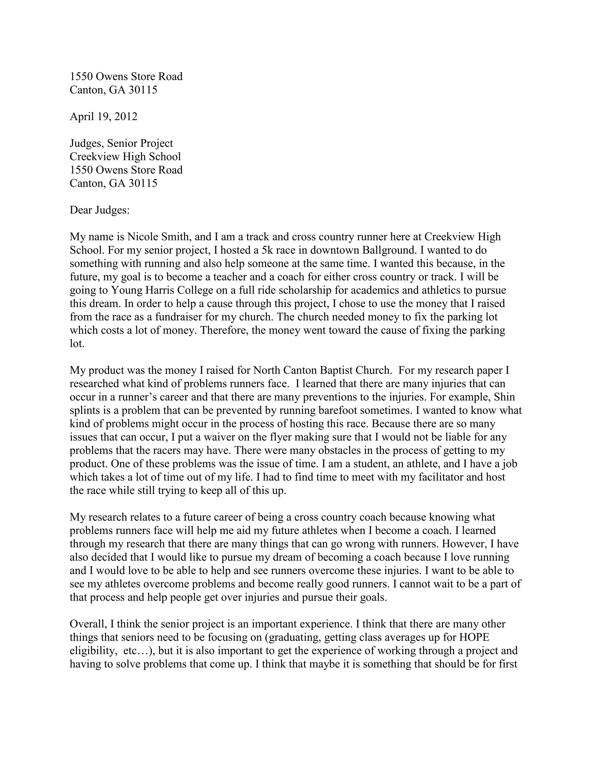 Senior project letter to the judges | DOCX